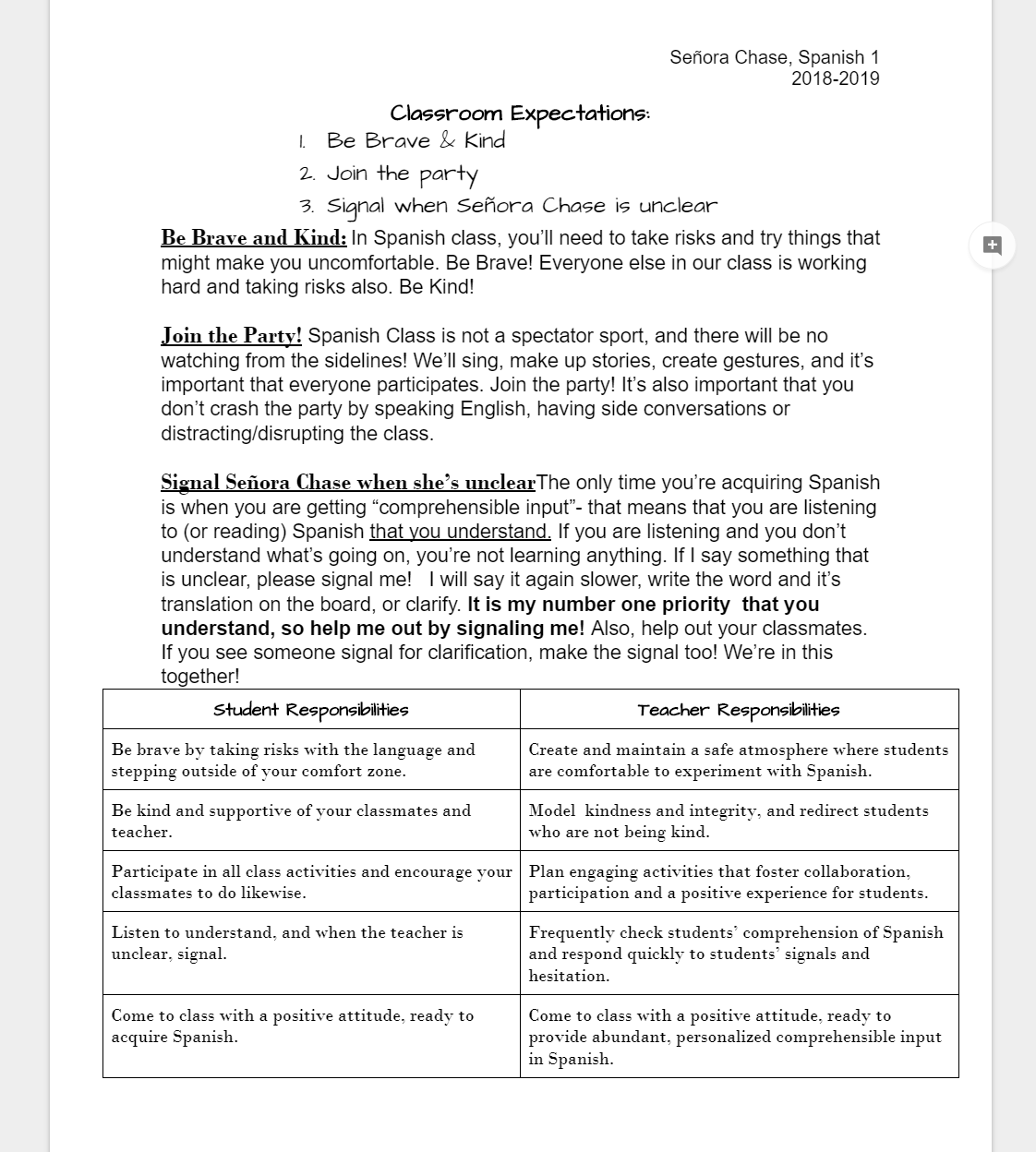 Thinking ahead for next year: Syllabus – Señora Chase