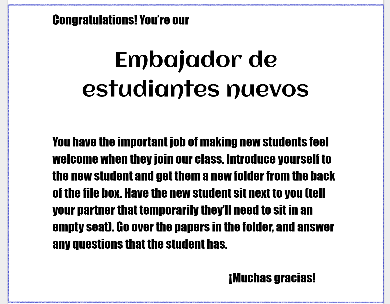 Operation Welcome to Spanish Class – Señora Chase