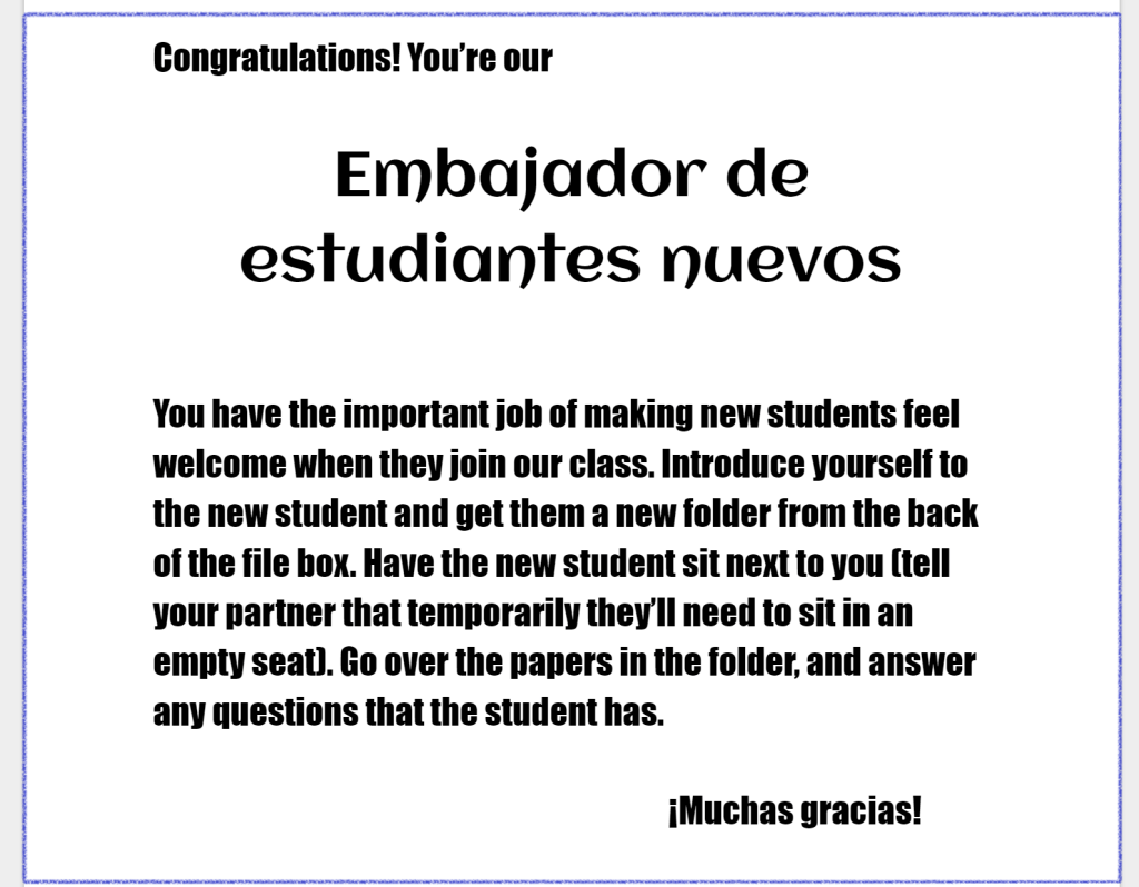 Operation Welcome to Spanish Class – Señora Chase