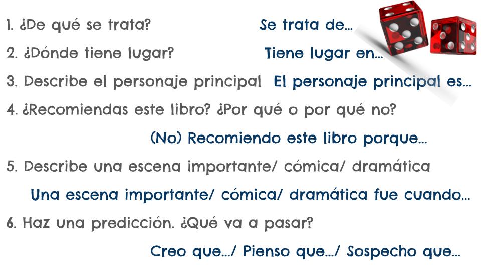 Dice Book Chat – Señora Chase